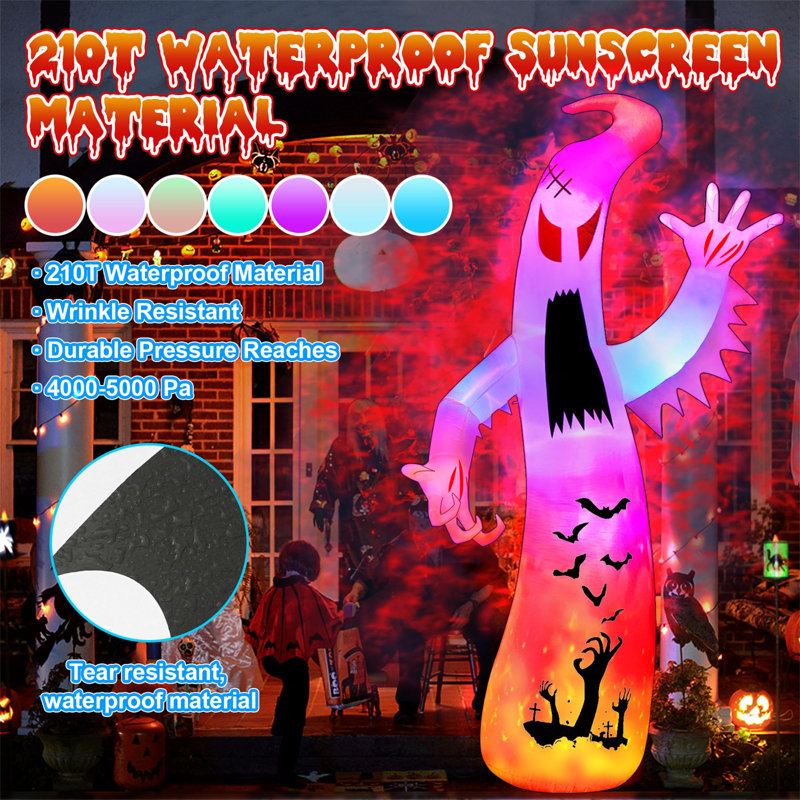 The Holiday Aisle® 12ft flashing ghost inflatable with LED flames for Halloween. | Wayfair